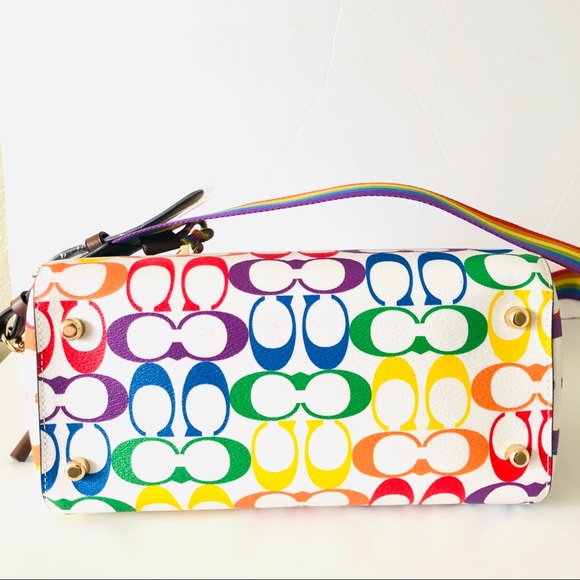 Coach | Bags | Coach Rowan Satchel Rainbow Signature Canvas Purse ...